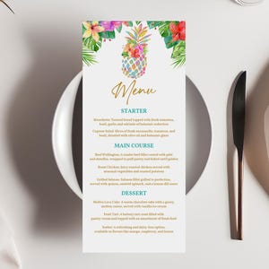 Pineapple Luau Menu Template Editable Aloha Baby Shower Printable Lunch ...