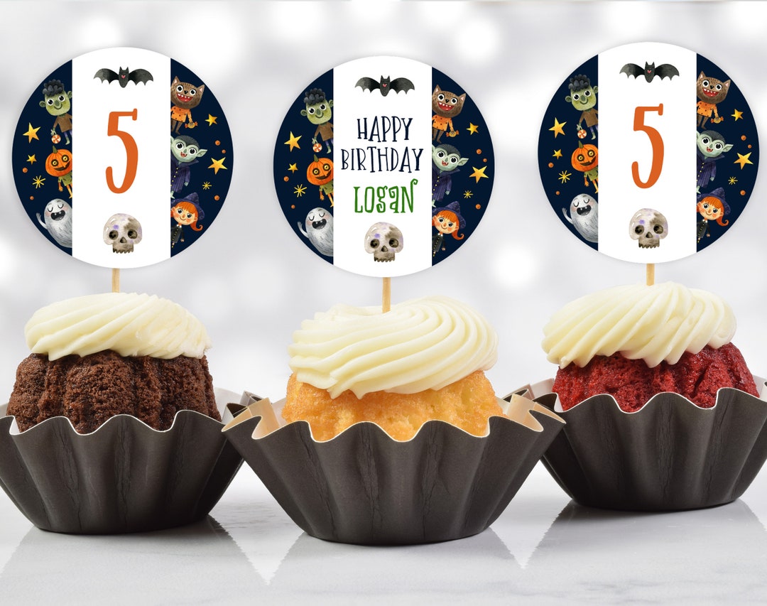 Halloween Birthday Cupcake Toppers Halloween Party Decor Favor Tag ...