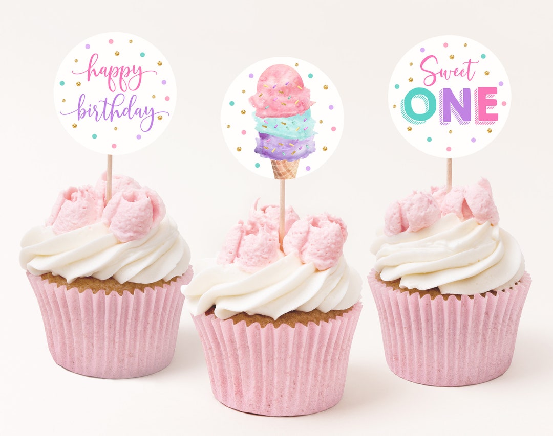 Ice Cream 1st Birthday Cupcake Topper Printable Ice Cream Favor Tags ...