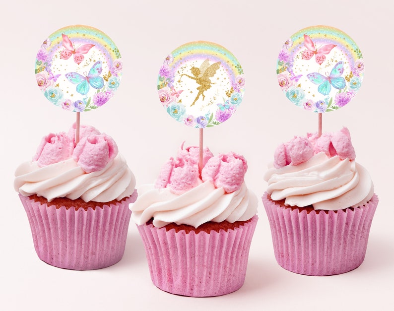 Fairy Cupcake Topper Printable Favor Tags Fairy Birthday Party Etsy