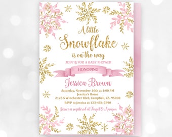 Pink Snowflake Invitation - Etsy
