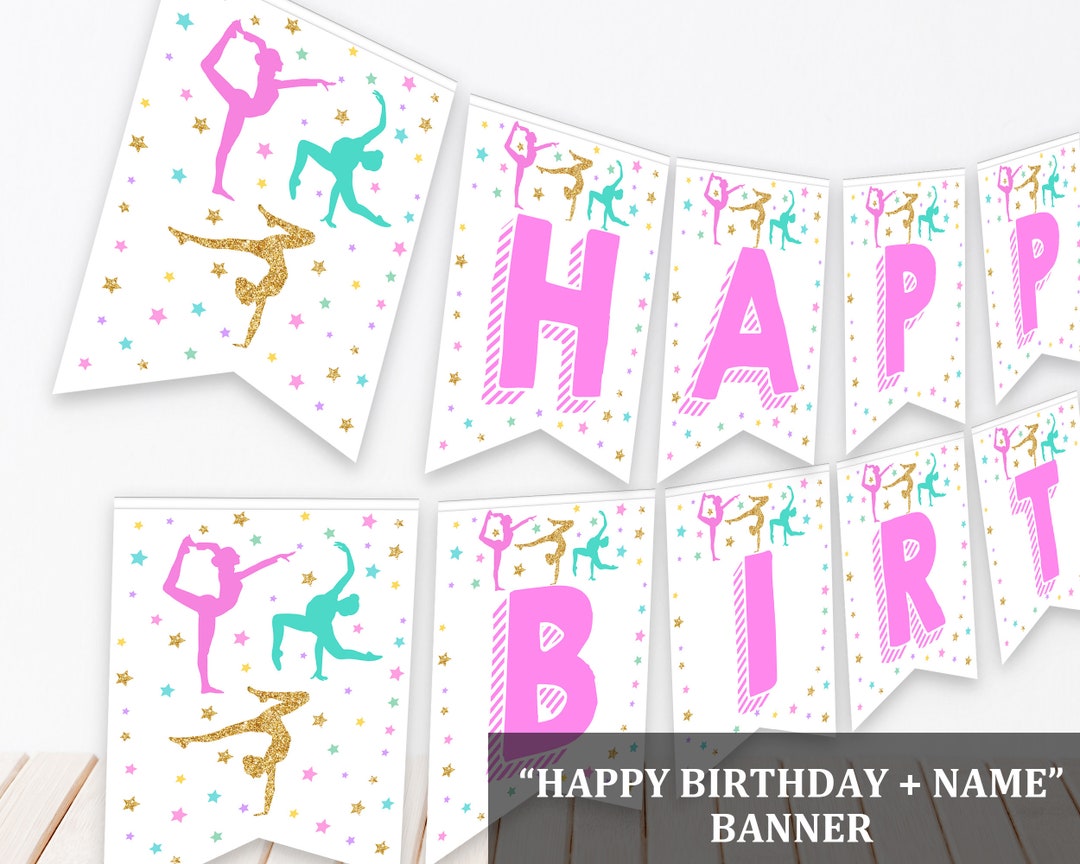 Gymnastics Birthday Banner Happy Birthday Editable Girls Gymnastics ...