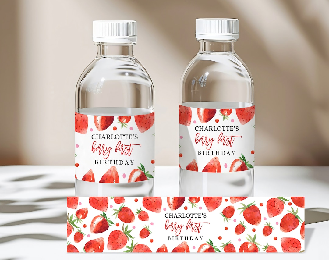 Strawberry Water Bottle Labels Strawberry Birthday Decor Berry Sweet ...