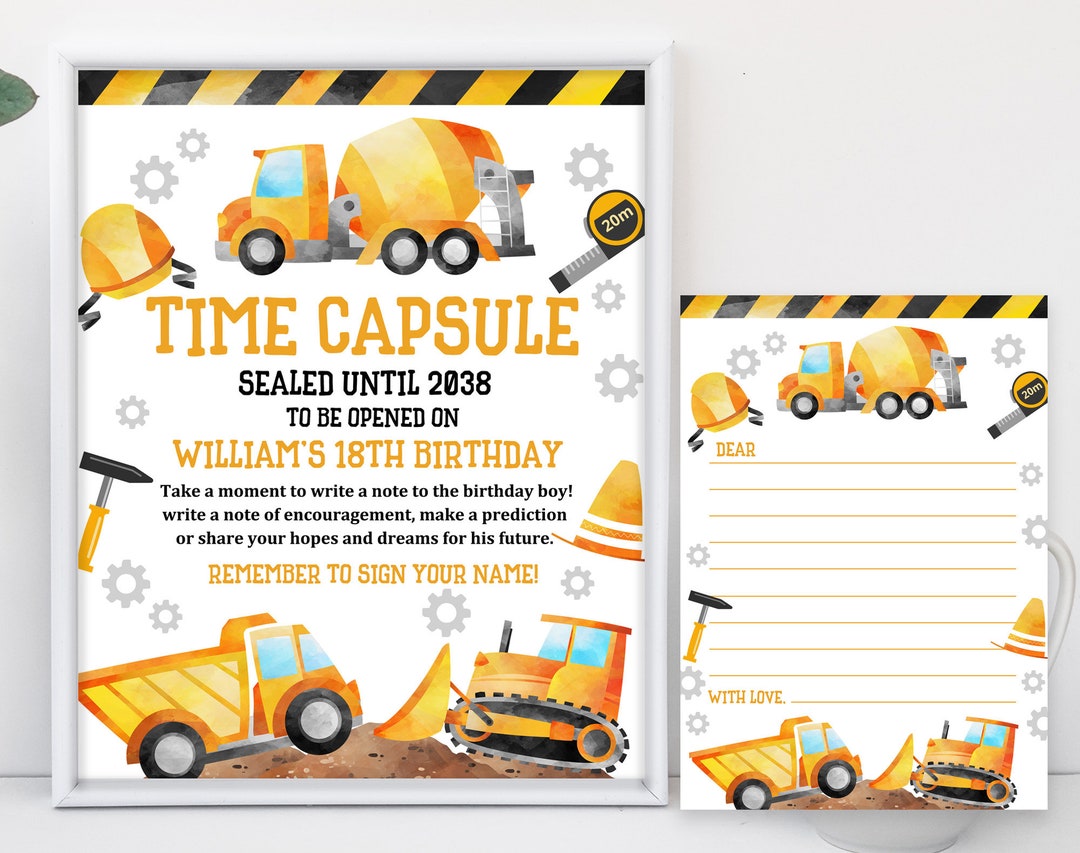 Construction Time Capsule Sign: Editable Dump Truck 1st Birthday Bir208 ...