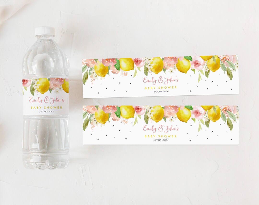 Editable Lemon Water Bottle Label Pink Lemonade Baby Shower Water ...