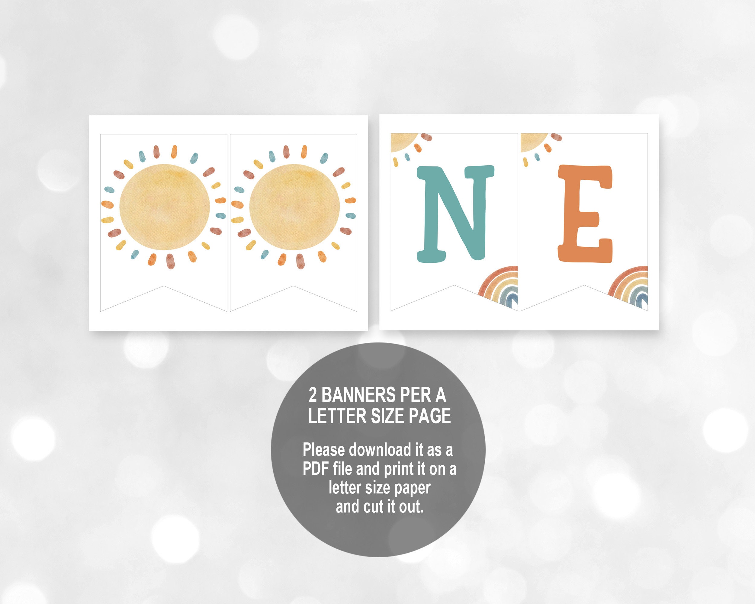 Boho Sunshine Birthday Banner - Rainbow Sun Girl, Editable Download ...