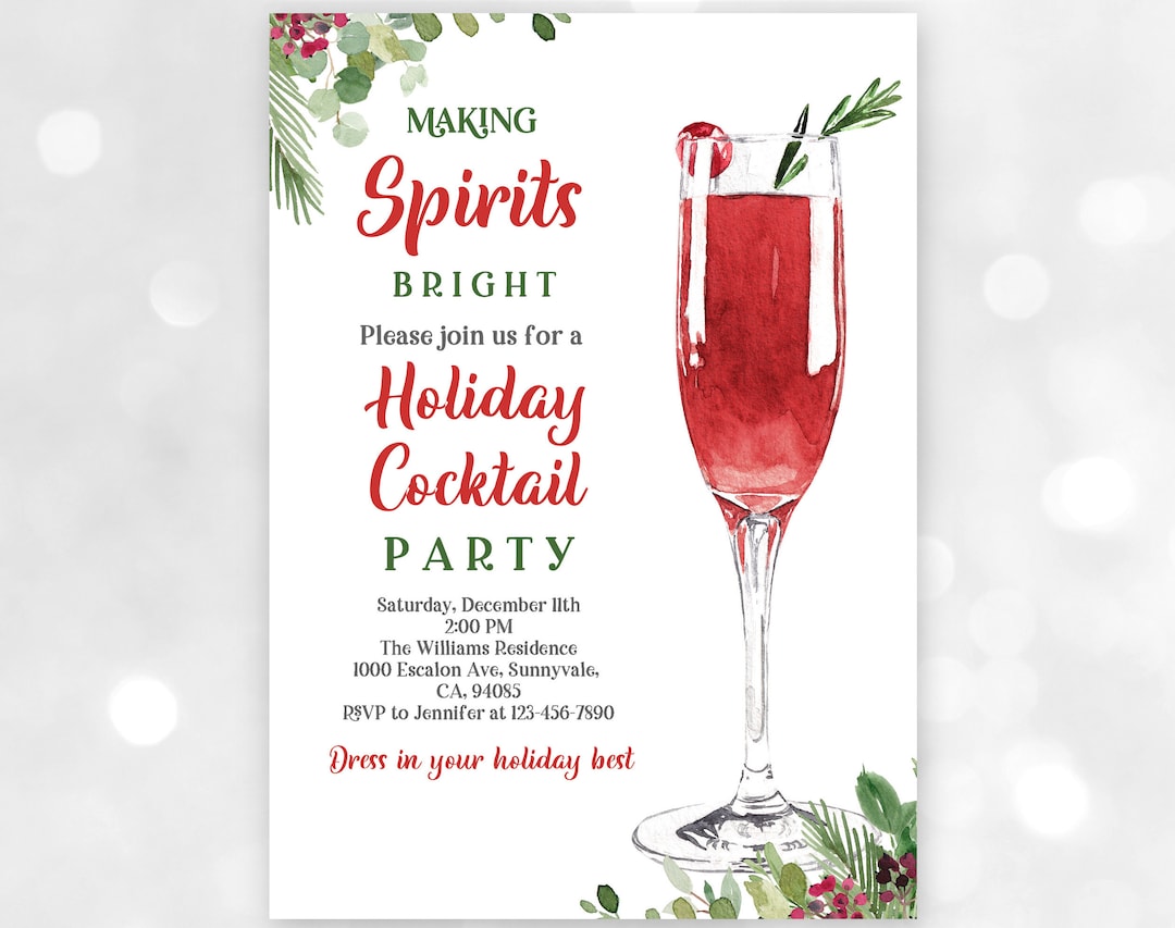 Christmas Cocktail Party Invitation: Editable Holiday Drink Invite ...
