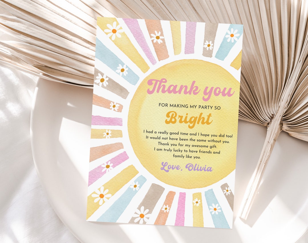Sun Thank You Card Template Young Wild and Three Thank You Card Boho ...