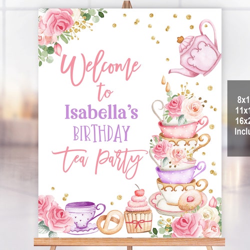 EDITABLE Tea Party Birthday Welcome Sign Blue & Gold Par-tea - Etsy