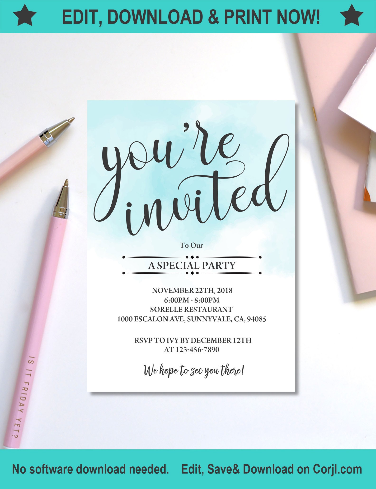 You're Invited Template All Text Editable Invitation Template Editable ...