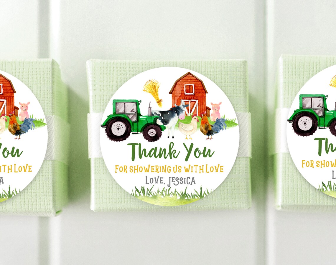 Tractor Favor Tag Sticker / Farm Round Square Included/ Baby | Etsy
