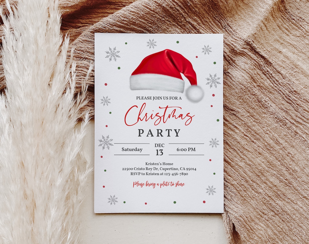 Christmas Party Invitation Holiday Party Invite Santa Hat Red Green ...