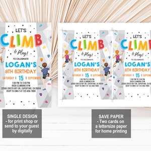 Rock Climb Invitation Rock Climbing Birthday Invite Indoor Climbing ...