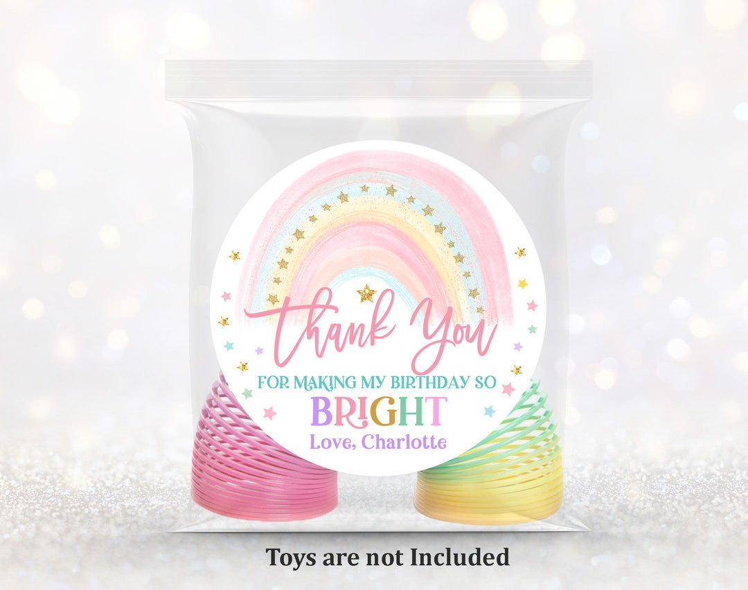 Rainbow Birthday Label Pastel Rainbow Favor Round Sticker - Etsy