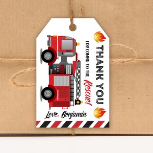 Fire Truck Birthday Favor Tags Fire Truck Thank You Tags EDITABLE ...
