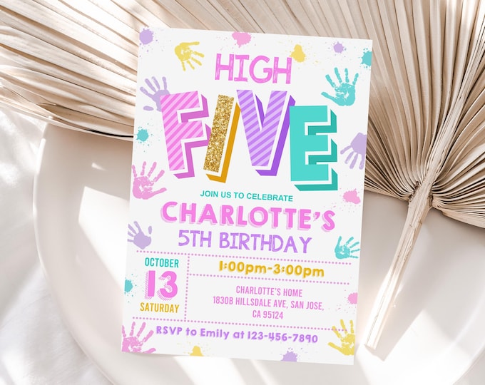 Editable High Five Birthday Party Invitation Hi Five 5th Birthday Party ...