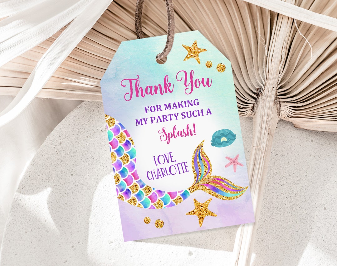 Mermaid Birthday Favor Tag Mermaid Gift Tag EDITABLE, Download Bir9 - Etsy