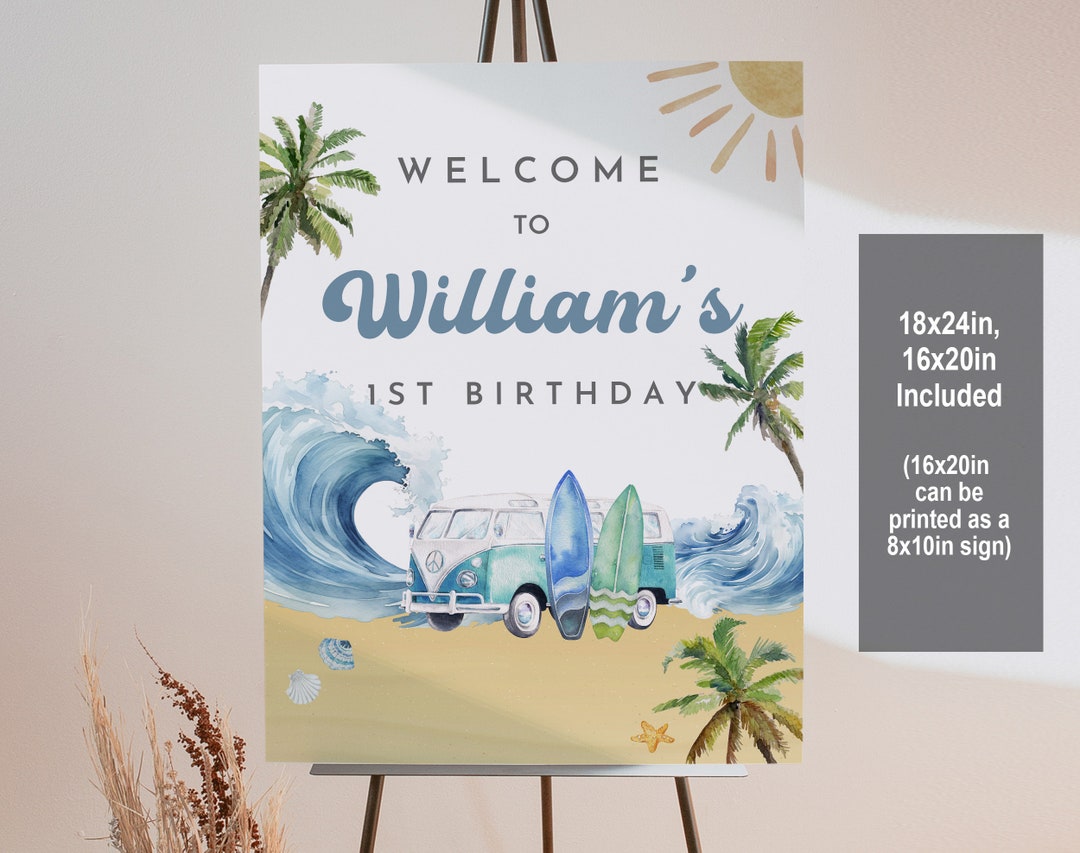 Editable the Big One Surfing Birthday Welcome Sign Surfing Party ...