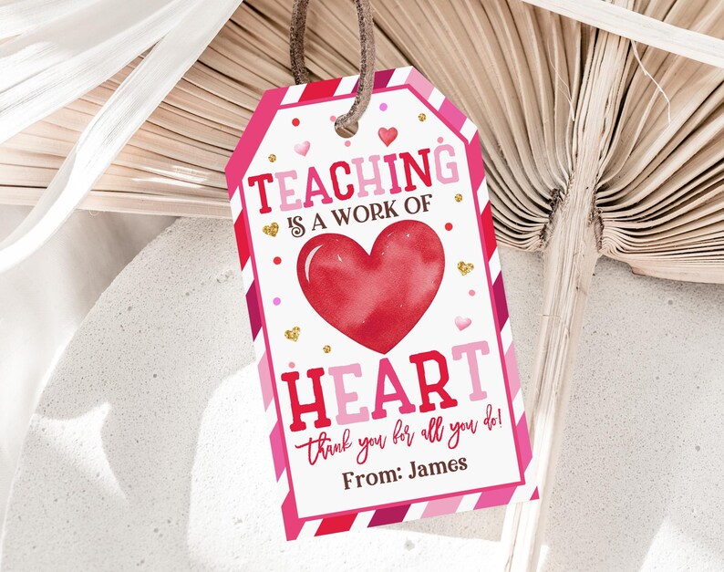 Teacher Gift Tags: Heart Thank You Design - Digital Printable Est ...