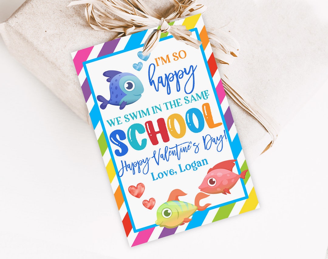 Fish Valentine's Day Tag Fish Valentine School Favor Tag Class Rainbow ...
