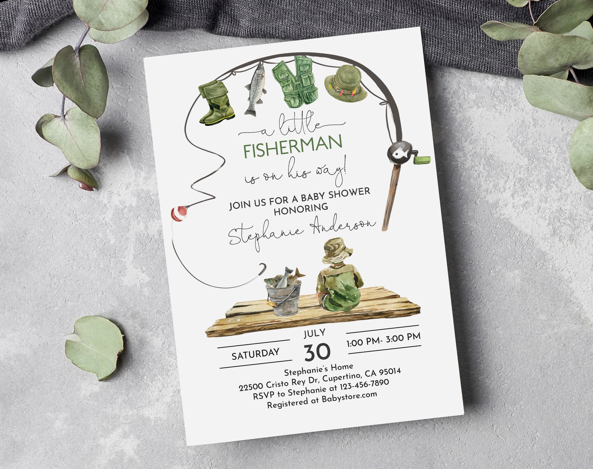 Fishing Baby Shower Invitation Set - Editable Printable It's a Boy ...