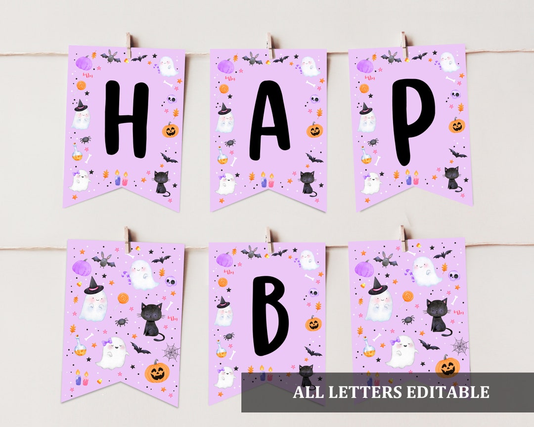 Happy Birthday Banner Halloween Birthday Banner Purple Ghost Birthday ...