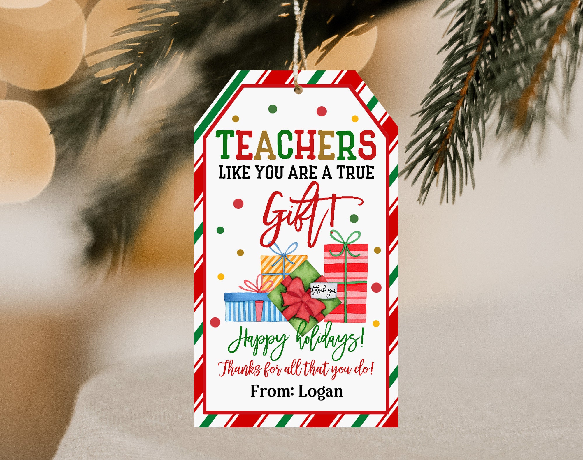 Teacher Christmas Gift Tags, Editable Holiday Labels (printable) Cht67 ...