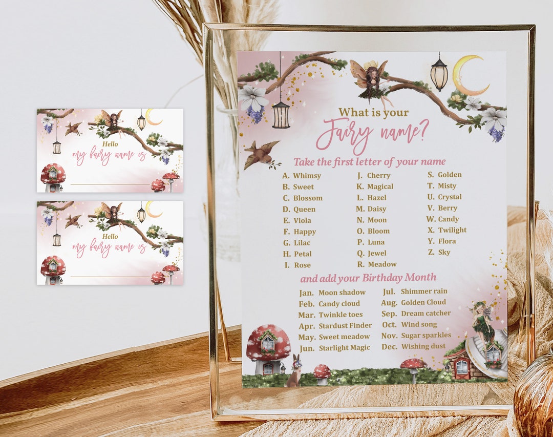 Fairy Name Game Sign and Card, Enchanted Forest Floral (editable ...