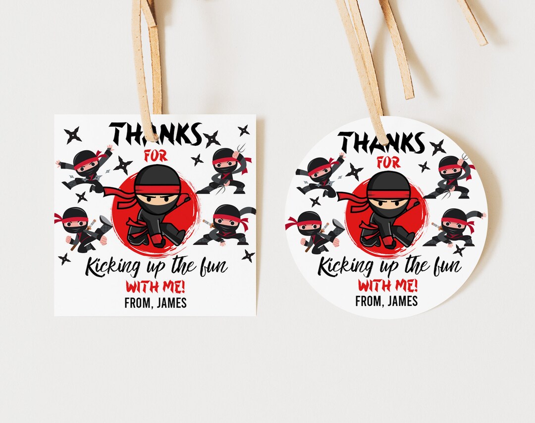 Ninja Birthday Thank You Labels - Editable Party Favor Stickers Bir333 ...
