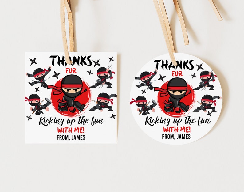Ninja Birthday Thank You Gift Label Ninja Favor Tag Sticker - Etsy