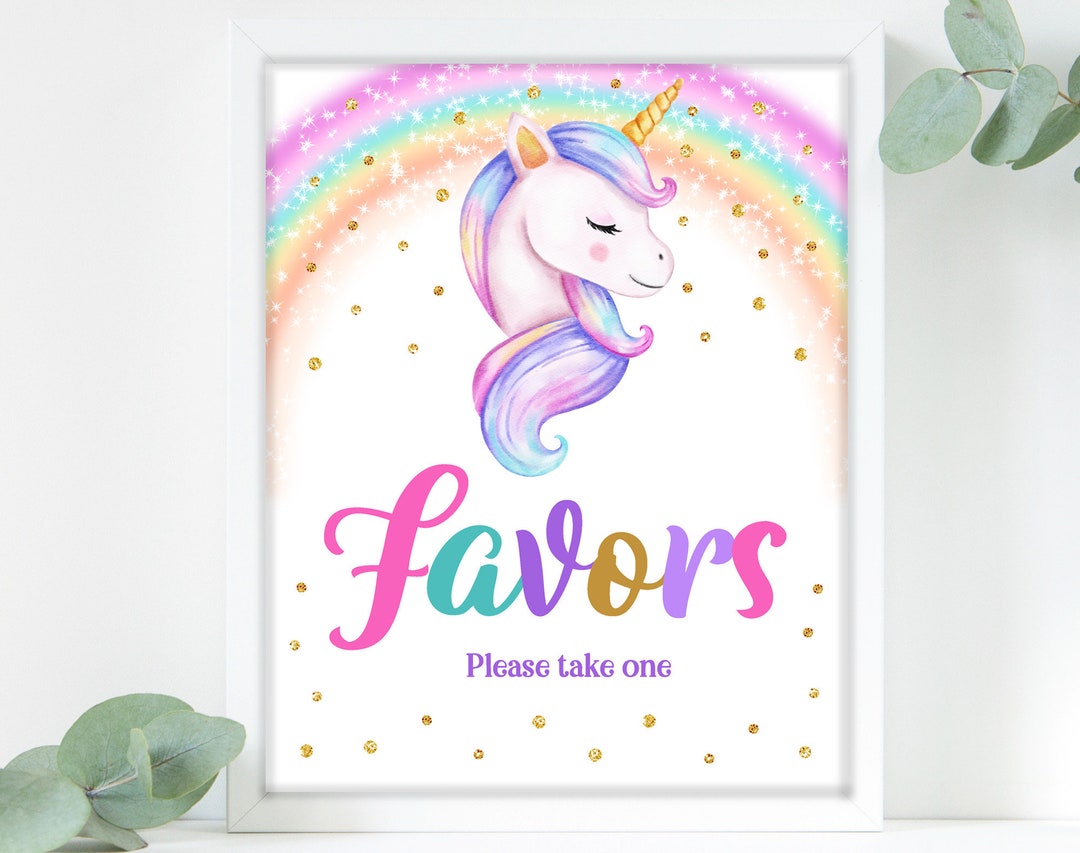 Unicorn Birthday Sign: Rainbow Gold Glitter - Printable Party Decor ...