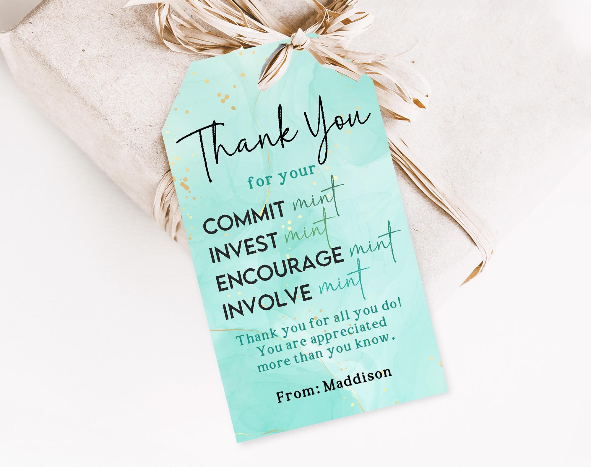 Thank You Mint Tags: Printable Teacher & Volunteer Labels (editable PDF ...