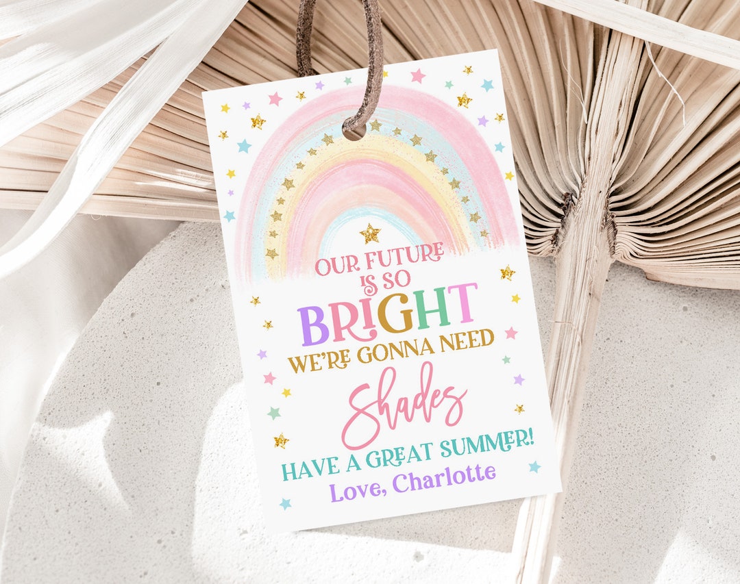Kindergarten Rainbow Graduation Tag Future is Bright Label Grad Gift ...