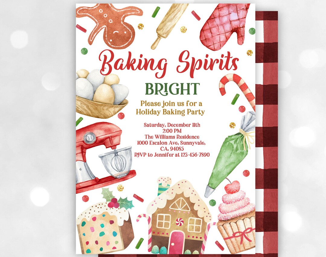 Christmas Baking Party Invitation Baking Spirits Bright Invite Cookie ...