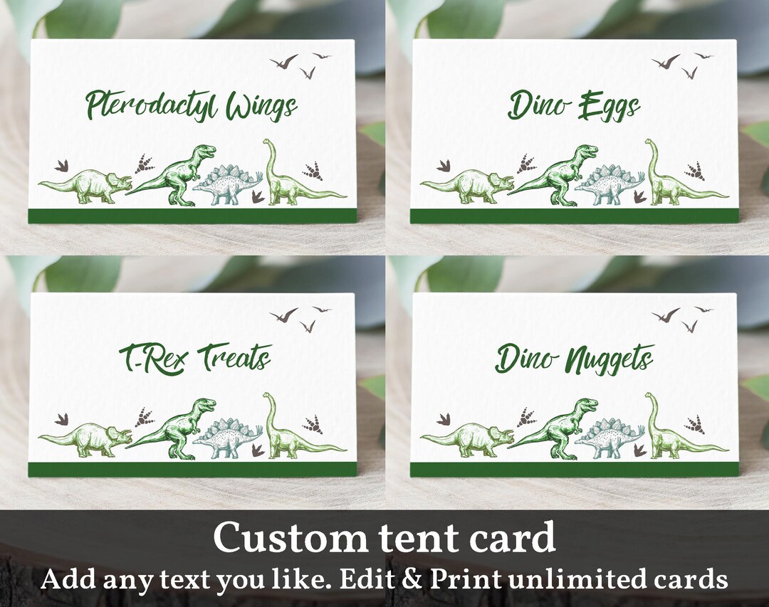 Dinosaur Birthday Food Tent Cards Printable Food Label Buffet Card Dino ...