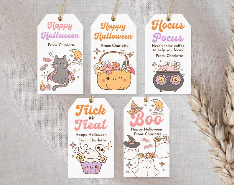 Editable Halloween Gift Tags - Retro Printable Favor Labels Set Haba ...