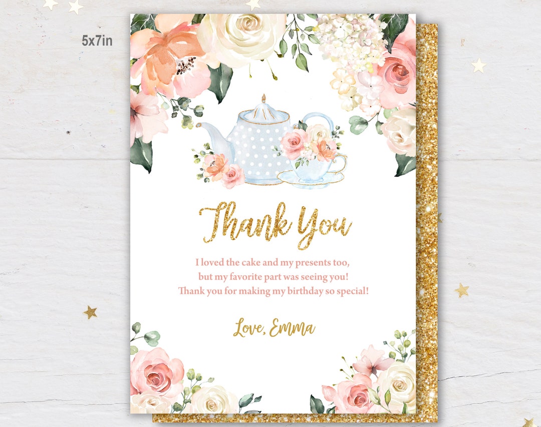 Tea Party Thank You Card 5x7in, 4x6in Included Printable Thank You ...