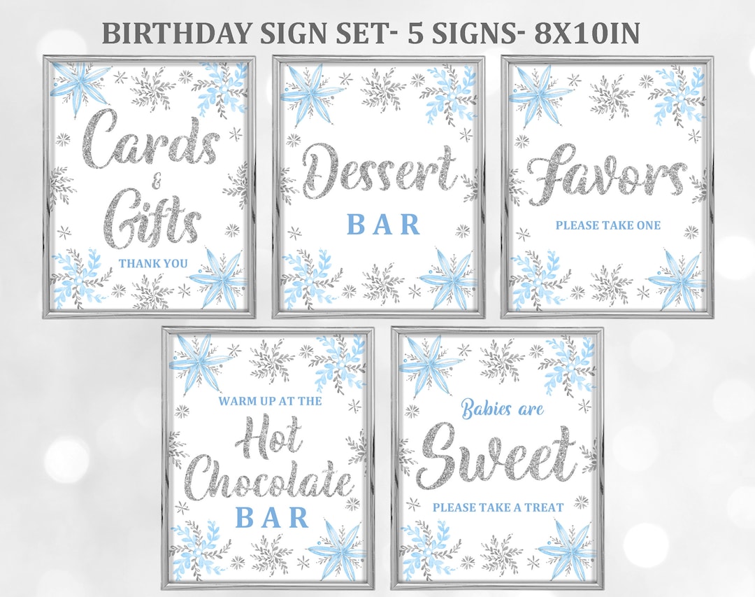 Snowflake Sign Set Winter Birthday Party Sign Bundle Table Decor Winter ...