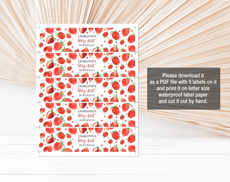 Strawberry Water Bottle Labels Strawberry Birthday Decor Berry - Etsy