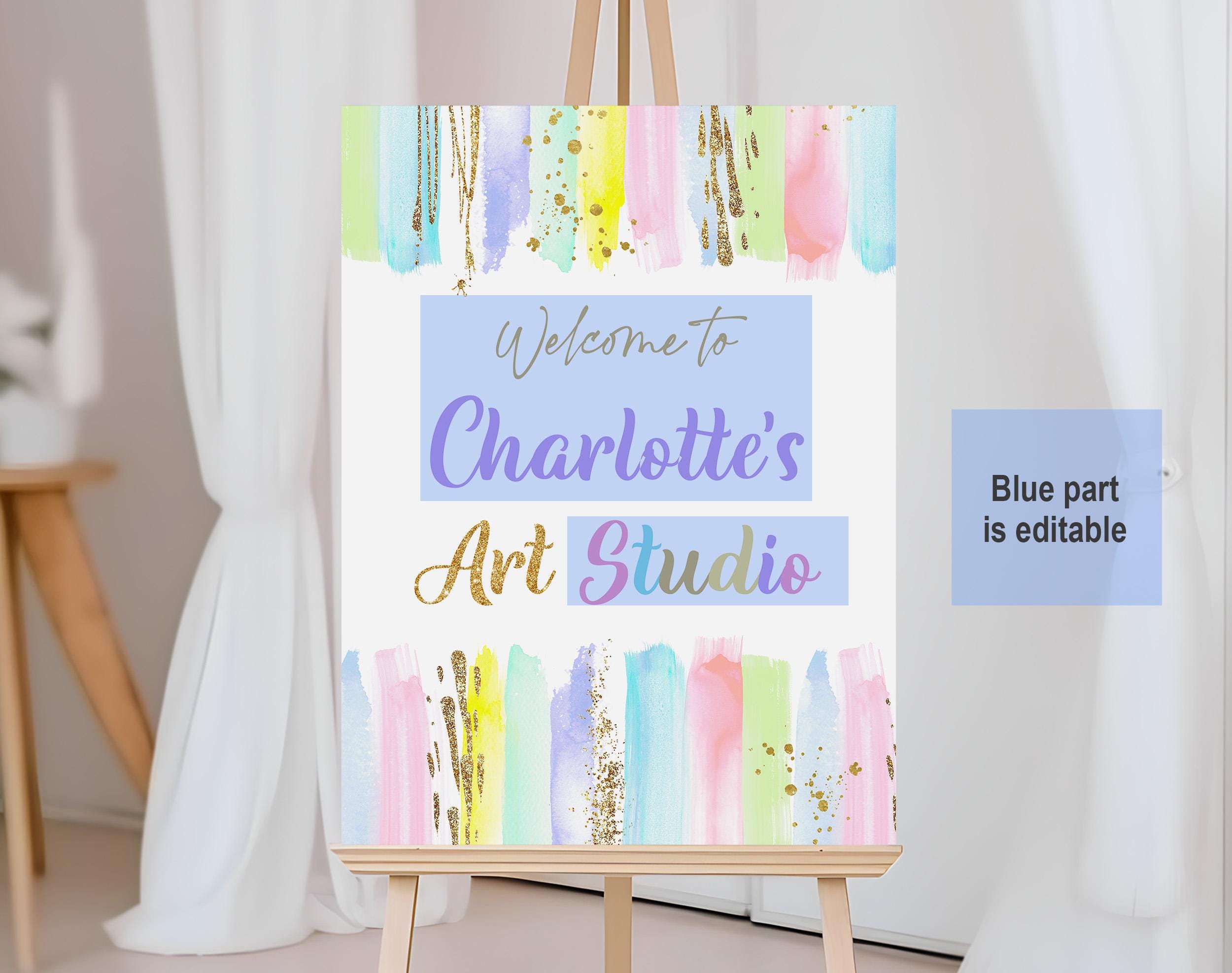 Art Birthday Party Welcome Sign: Editable Rainbow Pastel Brush Bir254 ...