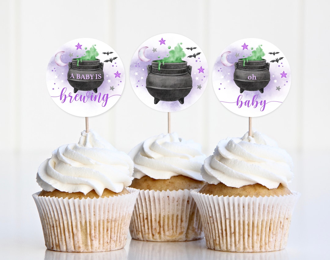 Halloween Baby Shower Cupcake Toppers: Witch Theme, Purple Haba3 - Etsy