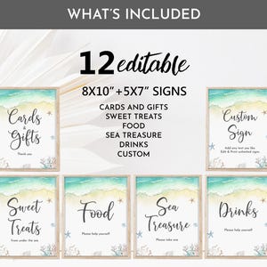 Beach Party Table Sign Set Printable Boho Beach Birthday Sign Editable ...