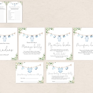 Baby Shower Game Pack: Boy Clothesline Theme - Printable & Editable ...