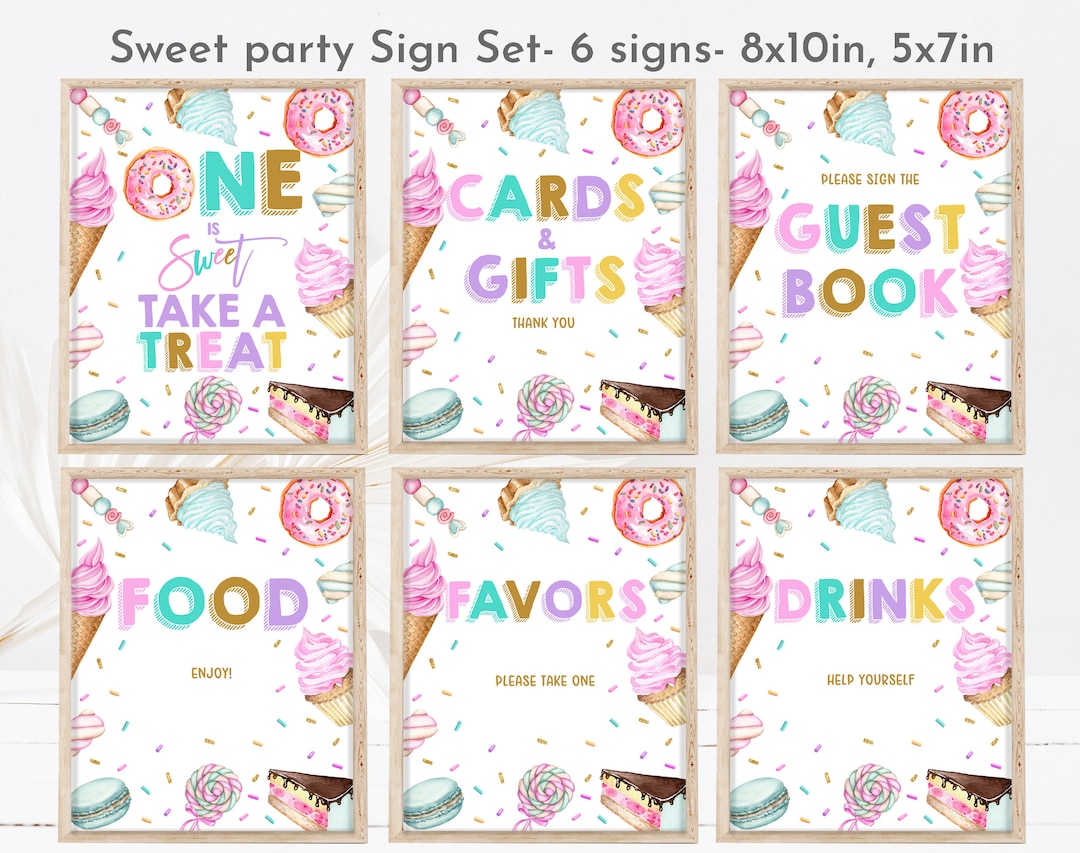 Sweet One Birthday Party Sign Set 1st Birthday Dessert Party Table Sign ...
