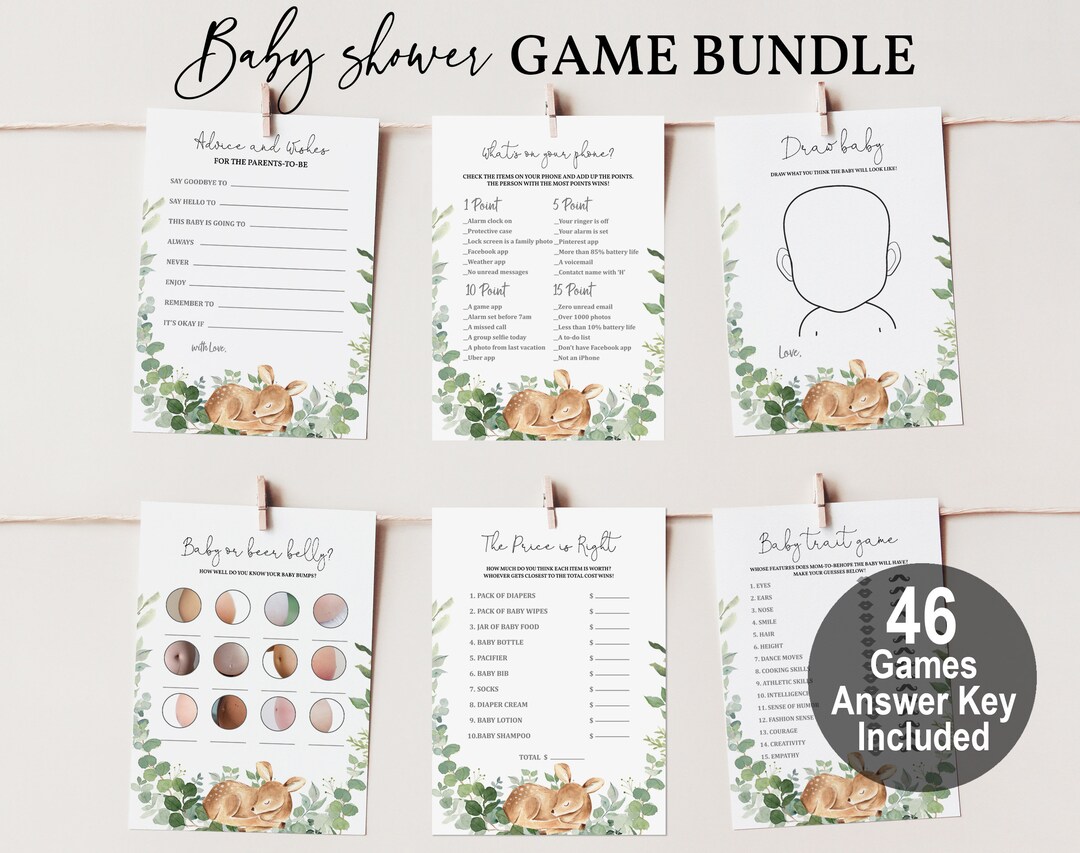 Oh Deer Baby Shower Games Bundle Woodland Animals Game Set - Etsy