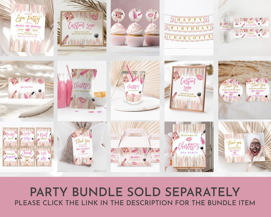 Spa Party Welcome Sign - Editable Pink and Gold Makeup Birthday Poster ...