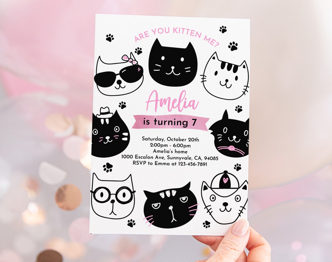 Kitty Cat Birthday Invitation Pet Adoption Party Invite Template Are ...