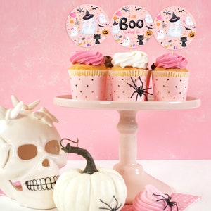 Halloween Baby Shower Cupcake Toppers Pink Ghost Favor Tags Label Ghost ...
