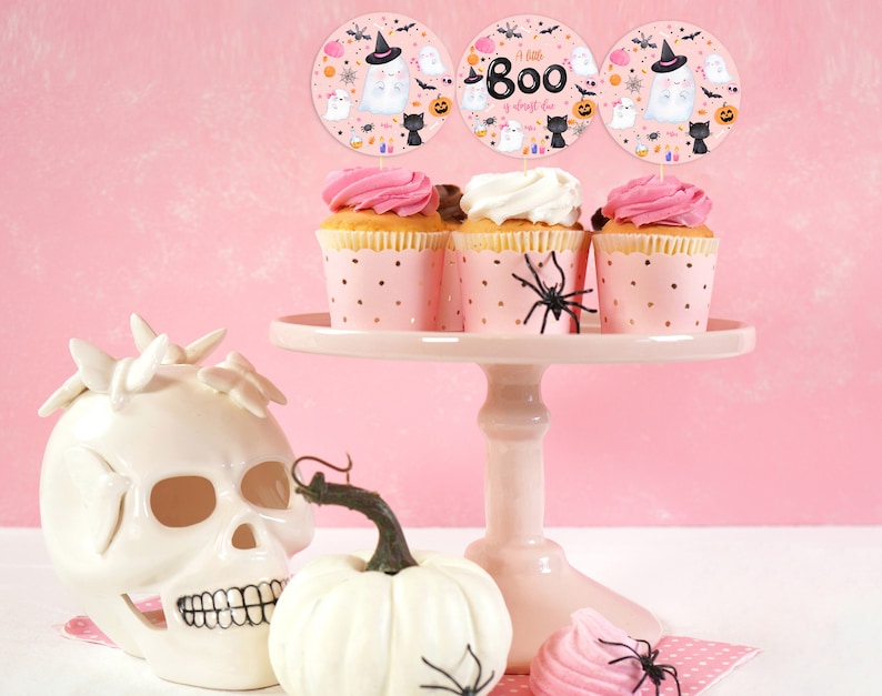Halloween Baby Shower Cupcake Toppers Pink Ghost Favor Tags - Etsy