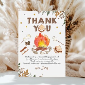 S'mores Birthday Thank You Card Editable Smore Fun S'mores Party Thank ...